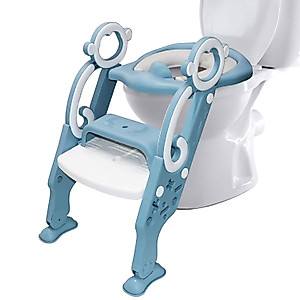 Potty Training Toilet Seat with Step Ladder Adjustable Toddler Toilet Seat with PU Cushion for Big Boys Potty Training Chair with Handle