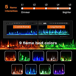 PAOLFOX 70 inch Electric Fireplace Insert,Electric Wall Mounted,Wall with Remote Control,Linear Fireplace,Led Fireplace,Electric Recessed,9 Flame Colors… Black
