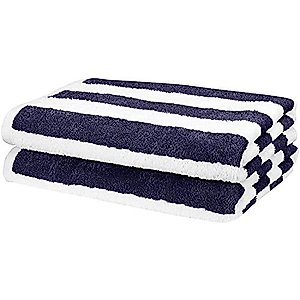 Amazon Basics Cabana Stripe Beach Towel - 2-Pack, Navy Blue