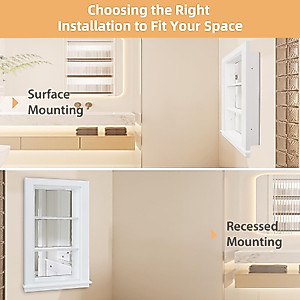 Jesantab 14 x 24 Recessed Medicine Cabinet, White Bathroom Cabinet Wall Mount, 3-Tier Wall Niche with Mirror, Shower Niche for Bathroom Storage