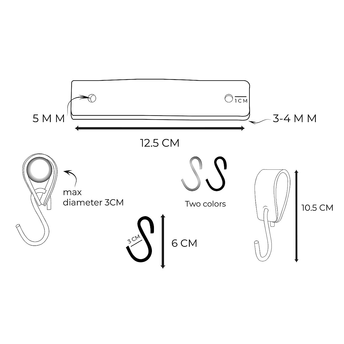 Brute Strength - Multifunctional Leather S-Hooks - Light Gray - 2 Pieces - S Shaped Hooks - Coat Hook - Leather Hooks - Leather s Hooks - Black s Hooks - Kitchen Hooks
