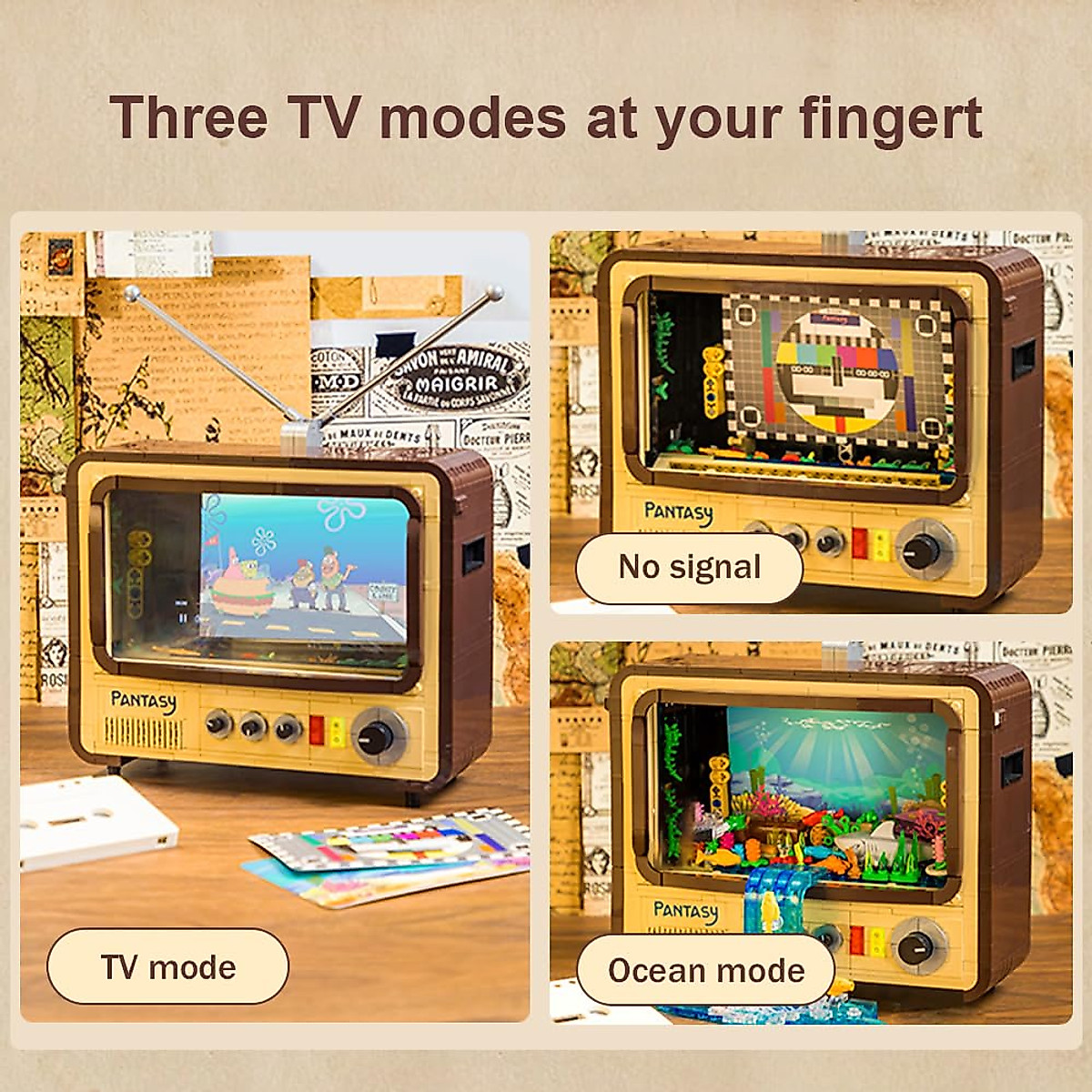 BRICKKK PANTASY Retro TV Building Kit Construction TV Model Building Blocks Set, Build Your Own TV Building Bricks Set for The Home or Office, Collectible Gift IdeaTV Building Set for Adults and Teen