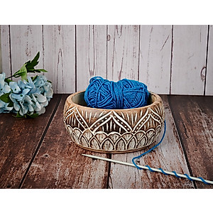 Eximious India Wooden Yarn Bowl Knitting Bowl Large Crochet Yarn Holder Handmade Crocheting Accessories and Supplies Organizer 7 x 3 YB2301