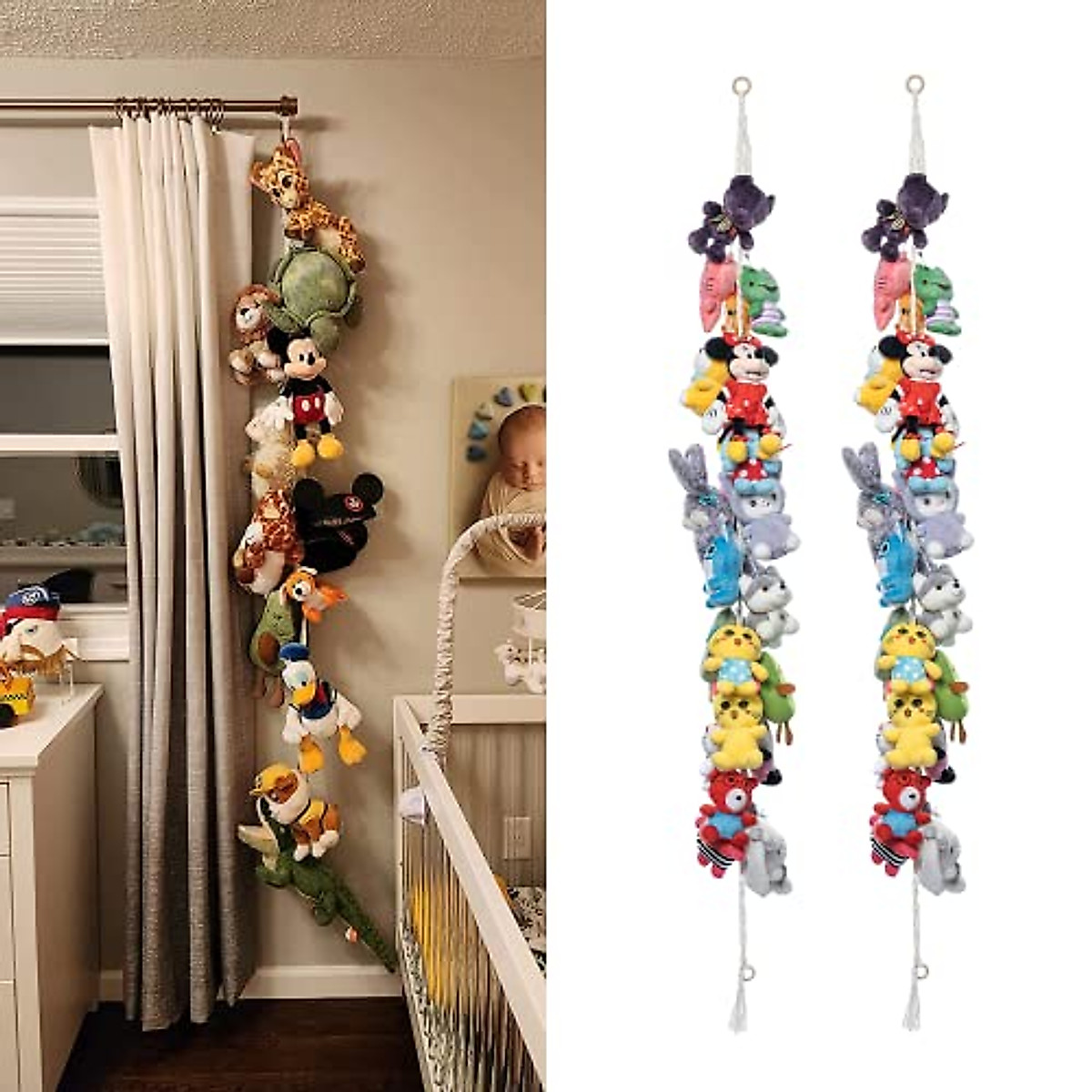 Stuffed Animals Storage Chain Organizers, LONCHDAN 80" Cotton Hanging Storage Chain with 20 Metal Clips Stuffed Animal Display Holder Chain for Wall or Corner Nursery Play Room