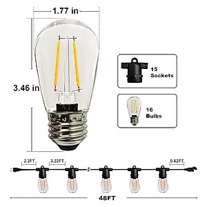 Banord Outdoor String Lights, 48FT Patio Lights Waterproof Outdoor Lights with 2W Dimmable LED Bulbs, Black Hanging Lights for Outdoor Backyard, Garden, Deck, Porch, Gazebo, Balcony, Camping, Party
