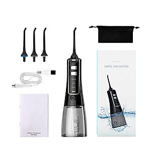 Water Dental Flosser for Teeth, 300ML Water Tank,Portable and Rechargeable Dental Oral Irrigator IPX7 Waterproof Powerful Battery Life Water Teeth Cleaner Picks (Black)