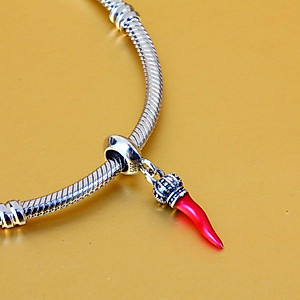2025 Italian Horn Charms Dangle fit Pandora Lucky Bracelet, 925 Sterling Silver Italy Red Chili Pepper Pendant Beads with Regal Crown, Gifts for Grandma/Travel/Good Luck/Christmas