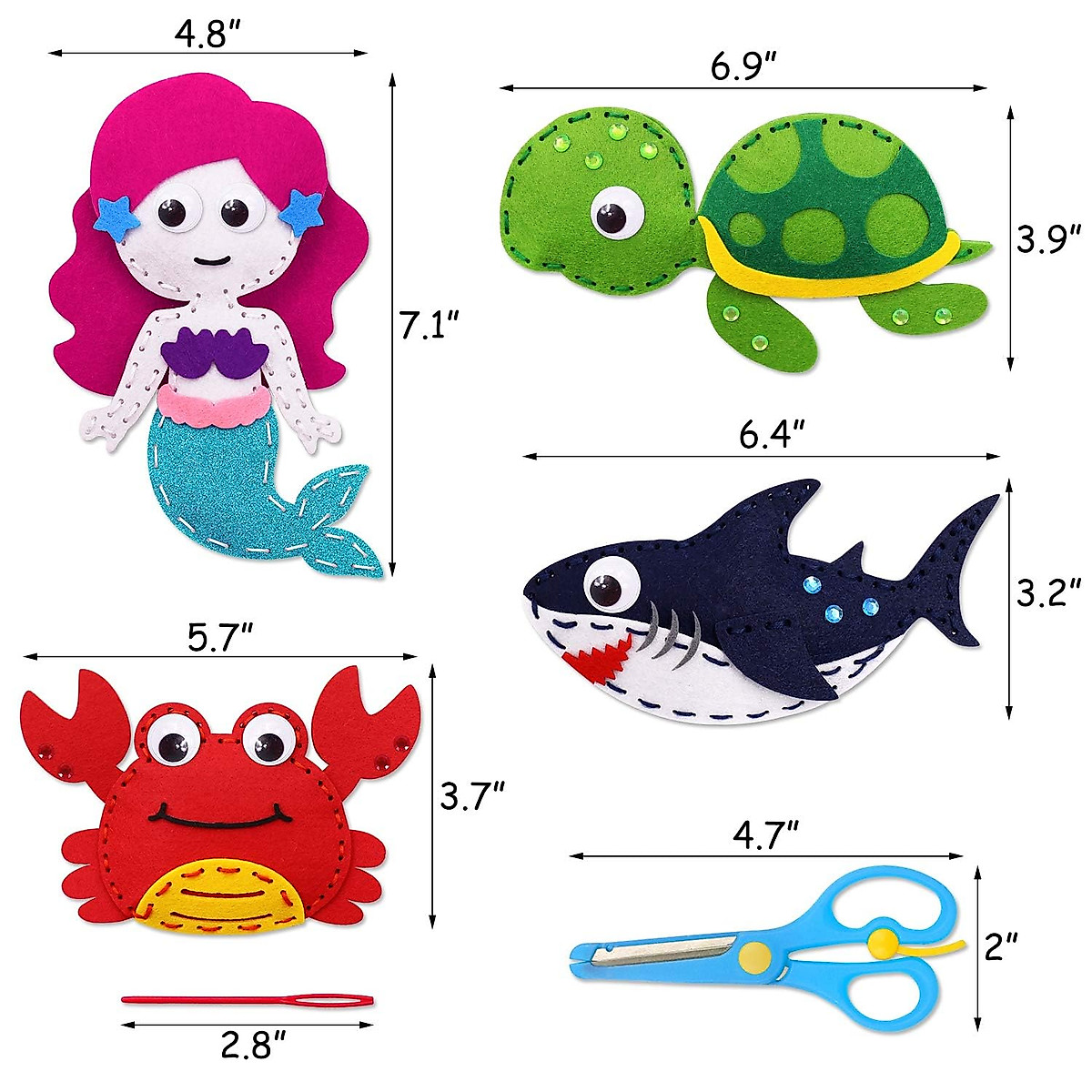 CiyvoLyeen Sea Animals Sewing Kit Mermaid DIY Felt Plush Craft Kit Make Your Own Ocean Animals Gifts for Beginner Boys and Girls Educational Kids Art Craft Supplies Set of 12