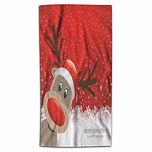 WONDERTIFY Reindeer Hand Towel Red Hat Snow Snowflake Christmas Hand Towels for Bathroom, Hand & Face Washcloths White Red 15X30 Inches