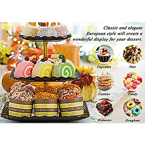 Dessert Table Display Set, Cupcake Stand, Yuugitil Black Gold 3 Tier Serving Tray, Classic Square Cupcake Holder Perfect for Wedding/Engagement Party/Birthday/Baby Shower/Graduation Decorations