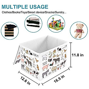 CaTaKu Farm Animals Cute Storage Bins with Lids Fabric Large Storage Container Cube Basket with Handle Decorative Storage Boxes for Organizing Clothes Shelves