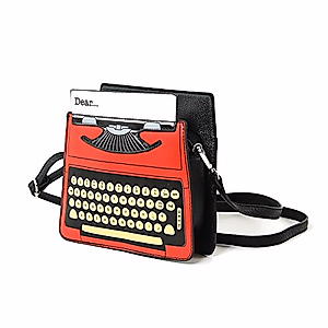 Vintage Typewriter Screen Print Vinyl Satchel Bag Red