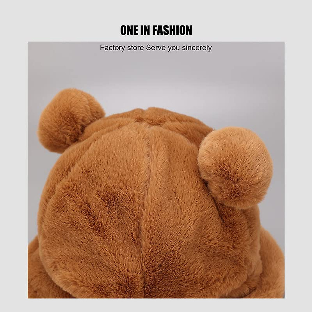 Kawaii Cute Bear Ear Fuzzy Bucket Hat for Women, Winter Warm Soft Fluffy Plush Faux Fur Fisherman Cap Foldable Aesthetic Hat (Brown)