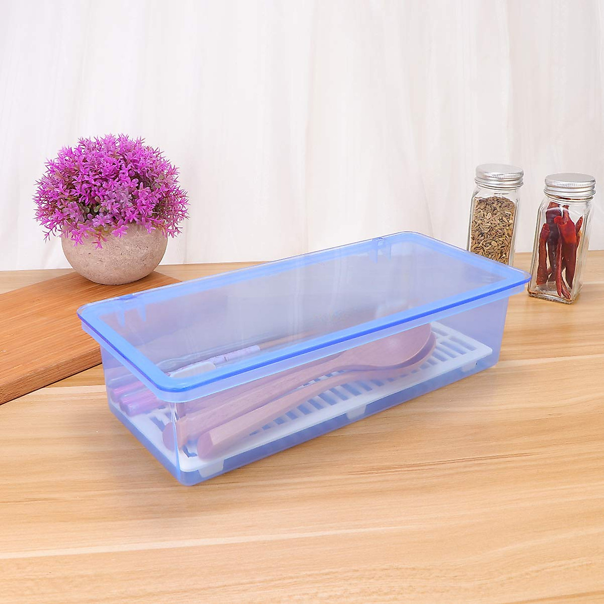 Hemoton Kitchen Utensil Holder Transparent Chopsticks Drain Rack Cutlery Box Spoon Fork Knife Drainer Basket Tableware Silverware Flatware Storage Caddy Organizer Container