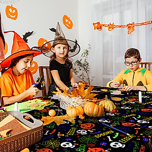 KatchOn, Halloween Tablecloth Plastic - Large 54x108 Inch, Pack of 3 | Spooky Halloween Table Cover for Halloween Table Decorations | Black Halloween Table Cloth Disposable for Halloween Decorations