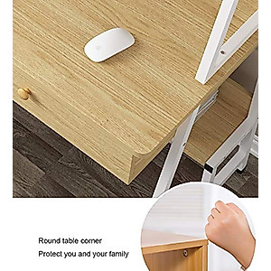 Modern Computer Desk with Bookshelf,Multi-Layer Storage Shelves 2 Drawers,Study Writing Table Gaming Table for Home Office