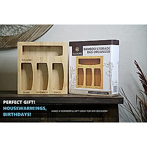 Ziploc Storage Bag Organizer, Bamboo Organizer, Food Storage Bag Organizer, Baggie Organizer Dispenser for Drawer, Kitchen Drawer Organizer. Compatible with Gallon, Quart, Snack and Sandwich Bags