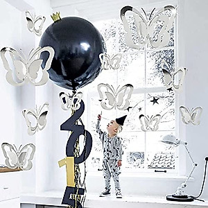 BEISHIDA 3D Silver Butterfly Birthday Decorations Including 3 Sizes Hanging Butterfly Garland for Wedding Baby Shower Garden Themed Tea Party Graduation