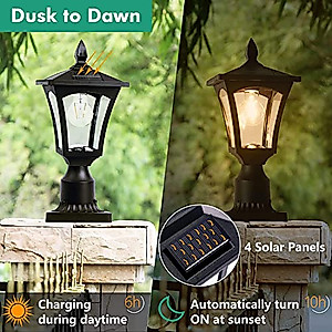 Outdoor Solar Post Light Fixture with 3" Pier Mount Base, Dusk to Dawn Outdoor Solar Lamps for Garden Post Pole Mount, Landscape Yard Pathway Deck Garden Yard Pole Pillar, Waterproof Decorative lamp