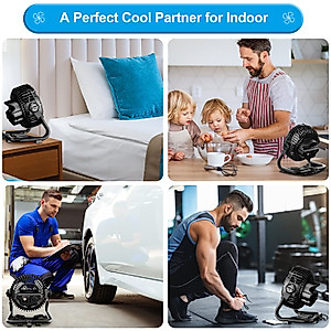 VCOLBON Small Rechargeable Portable Camping Fan, 360° Adjustable Outdoor Battery Operated Cordless Table Fan, 8-Inch 12 LED Stepless Speeds Quiet Bedroom Desk Fans for Home Office Travel Tent, Black