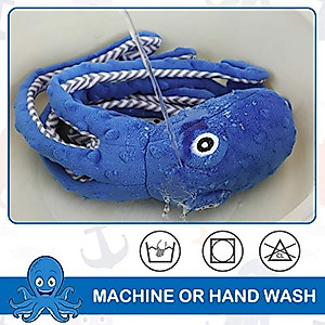 EXPAWLORER Octopus Dog Toy - Long Dog Squeaky Toys Puppy Birthday Gift Soft Stuffed Chew Toy, Crinkle Paper and Built-in Squeaker Durable Interactive Plush Toy for Small Medium Large Dogs, Blue