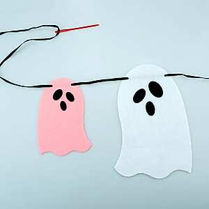 SaktopDeco 2 Pack White Pink Ghost Garland Felt Ghost Banner for Haunted House Fireplace Indoor Outdoor Halloween Party Decorations Supplies