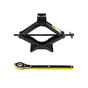 QWORK 4409 lbs Scissor Jack for Car, Steel Scissor Lift Jack Car Kit, Car Tire Jack for Auto/SUV/MPV, with Saving Effort Ratchet, Black
