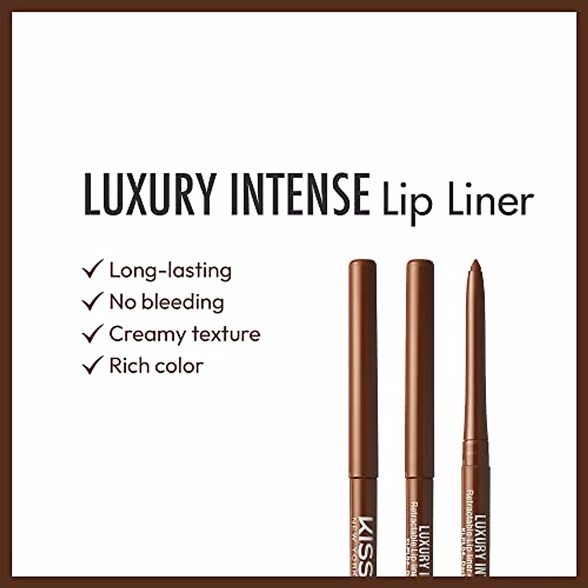 KISS NEW YORK Professional Lip Liner, Long-Lasting Luxury Intense Lipliner, Creamy Retractable Easy to Use Richly Pigmented Lip Liner Pencil 3 PCS (Dark Brown)
