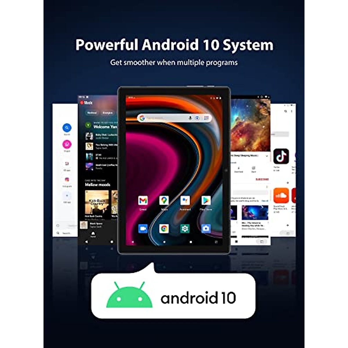 YUMKEM 10 inch Octa Core Tablet, 4GB RAM 64GB Storage, Android Tablet with Keyboard and Tablet Case, 10.1” IPS HD Display, Android OS, 6000 mAh Battery, Bluetooth, 5G Wi-Fi, GPS, FM, Dark Grey