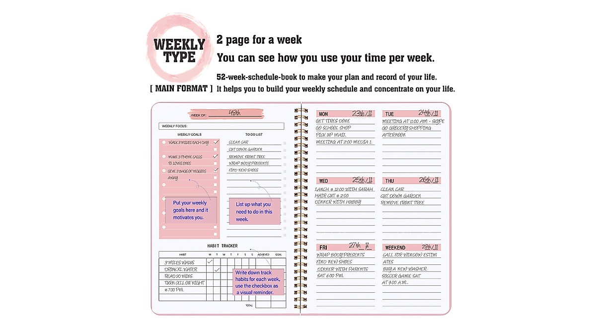 Undated Weekly Planner for Goals & Habits | A5 Portable Organizer