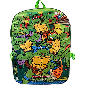 Ruz Group Kid's Licensed 16 Inch Backpack With Removable Lunch Box Set (Ninja Turtles)