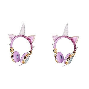 Abaodam Cat Ear Headphone 2pcs Unicorn Headphones Foldable Headphones Noise Cancelling Headphones on Ear Headphones Headset Headphones for Headphones with Mic Adjustable Girl