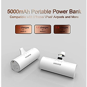 Mini Portable Charger Built in Cable 5000mAh Power Bank Ultra-Compact Battery Pack Phone Charger Portable Fast Charging Compatible with iPhone 14/14 Pro Max/13/13 Mini/13 Pro Max/12/12 (White)