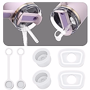 2Sets Silicone Spill Proof Stopper for Stanley 40/30 oz Quencher H2.0 Tumbler with Handle for Stanley Cup Accessories Including 2 Straw Cover Cap, 2 Round Leak Stopper 2 Square Spill Stoppers