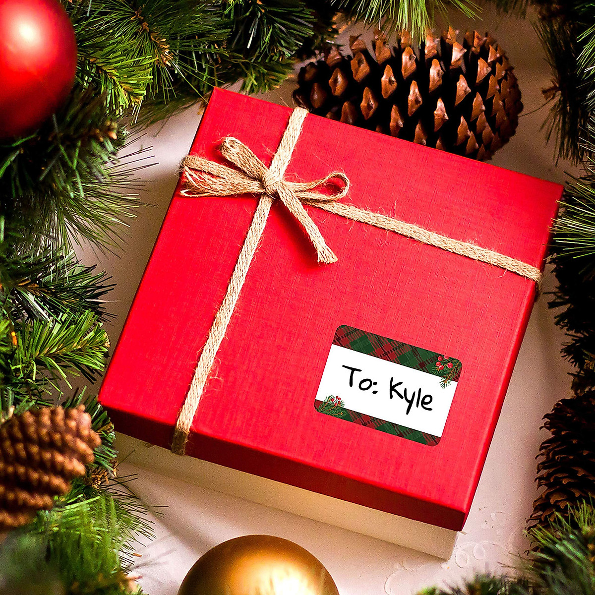 Avery Pine & Red Berry Plaid Name Tags, Christmas Gift Tags, No Lift, No Curl, Handwrite Only, 36 Name Tags
