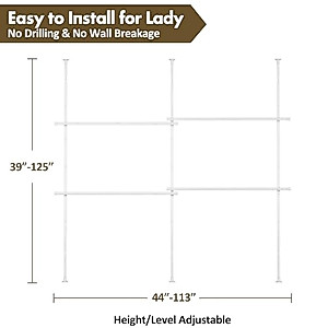 BsBsBest Ceiling Clothes Rack, 4 Tier Adjustable Closet Shelves Free Standing Closet Organizer And Storage Free Ceiling to Floor for Hanging Clothes White