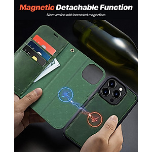 OCASE for iPhone 15 Pro Max Case Detachable Wallet Case with Card Holder, [2 in 1] PU Leather Flip Folio Case with RFID Blocking Stand Shockproof Phone Cover 6.7 Inch, Blackish Green