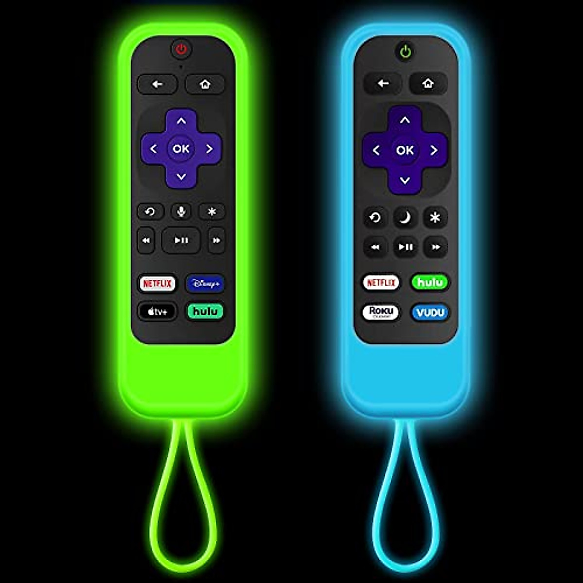 [2 Pack] Climberer silicone remotes cover case Compatible with TCL,Roku, Hisense remote | Roku Express 4K+ 2021 | Roku Streaming Stick+/Stick 4K 2021(Luminous Green + Blue)