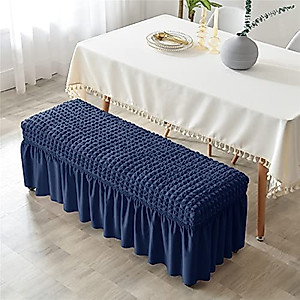 SZJIAHTM Dining Bench Soft Stretch Slipcover with Skirt Polyester Footstool Protector Bubble Lattice Piano Bench Covers for Living Room and Bedroom