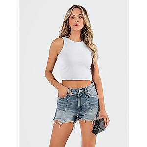 EFAN Womens Sexy Sleeveless High Neck Crop Tops Workout Cute Racerback Cropped Tank Tops Summer Clothes Teen Girls White S