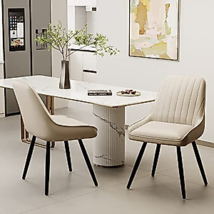 Alunaune Modern Dining Chairs Set of 2, Mid Century Upholstered Kitchen Chairs Anti Scratch Armless Leisure Accent Chair, Living Room Faux Suede Desk Side Chair with Metal Legs-Beige