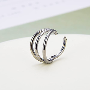 JUSTJANDM G23 Titanium Septum Clicker Nose Ring, 16G Triple Double Open Stack Cubic Zirconia Nose Ring Hoop, Daith Helix Rook Conch Tragus Cartilage Piercing Jewelry for Women (10mm, Triple)