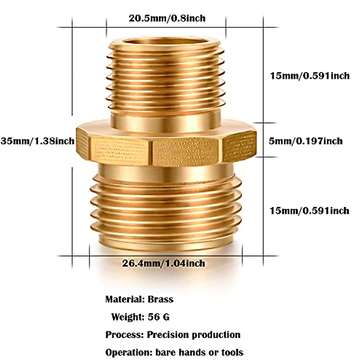 YELUN Solid brass Garden Hose Fittings Connectors Adapter Heavy Duty Brass Repair Male to Male faucet leader coupler dual water hose connector(3/4" GHT Male to 1/2" NPT Male) 2 Pcs