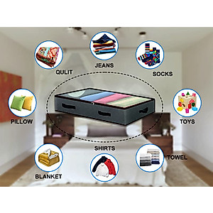 Underbed Storage Bags Organizer, Pack of 6 Foldable Under Bed Storage Containers with Sturdy Zipper Holder, Breathable Storage Bins with 4 Handles and Clear Window for Comforter, Blankets, Clothes and Toys.