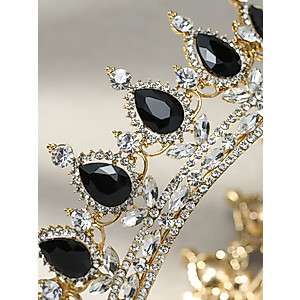 SWEETV Crystal Queen Crown for Women, Rhinestone Wedding Tiara Headband, Full Round Princess Crown Hair Accessories for Prom Birthday Costume Party,Champagne+Gold