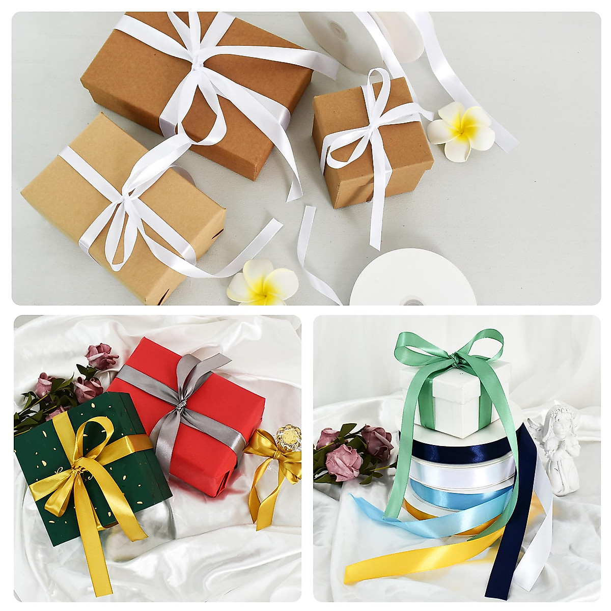 TONIFUL 7/8 Inch x 100yds Black Satin Ribbon Thin Solid Frabic Ribbons for Gift Wrapping, DIY Crafts Bows, Invitations, Floral Bouquets, Christmas Wedding Party Valentine's Decor