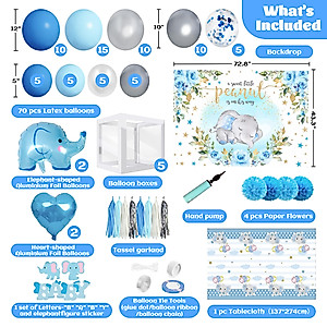 PARTY SPOT! 94 pcs Baby Shower Decorations for Boy, 5 Pcs White Balloon Boxes, 70 pcs Latex Balloons, Blue Elephant Theme Baby Shower Decorations Gender Reveal Party Supplies
