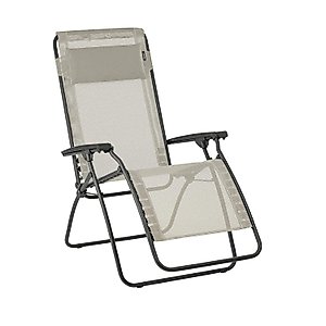 Lafuma R-Clip Batyline Relaxation Patio and Poolside Zero Gravity Outdoor Lounge Recliner Chair with Adjustable and Removable Headrest, Seigle