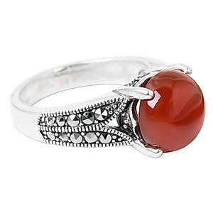 NOVICA Artisan Handmade .925 Sterling Silver Carnelian Single Stone Ring Marcasite Thai Style Orange Grey Red Thailand Birthstone 'Marigold'