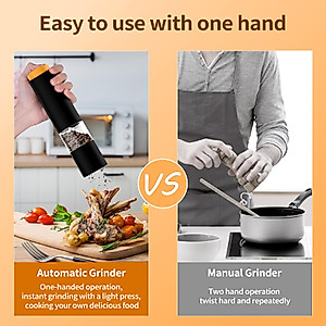 Electric Salt and Pepper Grinder Set of 2, Automatic Operation Salt Pepper Mill Sets with Adjustable Coarseness, Battery Powered, LED light, One Hand Operation-Black
